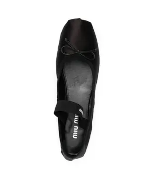 Miu Miu Satin Ballerina Flats With Bow Detail - Black