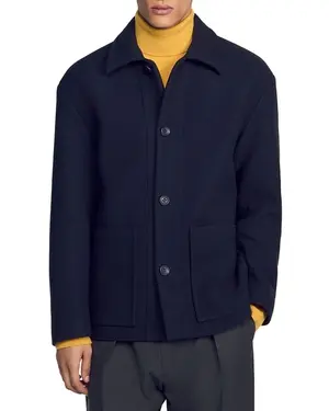 Sandro Blouson Wool Blend Worker Jacket - Midnight Blue