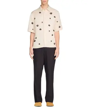 Sandro Loose Velvet Flowers Floral Shirt - Ecru