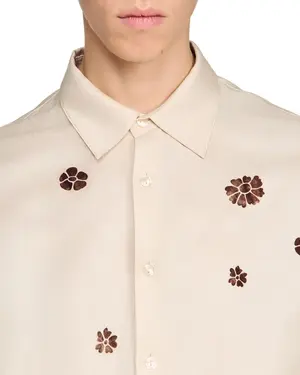 Sandro Loose Velvet Flowers Floral Shirt - Ecru