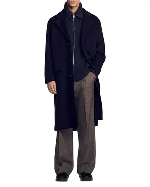 Sandro Sandro William Heather Wool Blend Long Coat Black