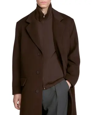 Sandro William Heather Wool Blend Long Coat - Chocolate