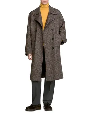 Sandro Otto Wool Blend Check Double-breasted Coat - Brown