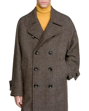 Sandro Otto Wool Blend Check Double-breasted Coat