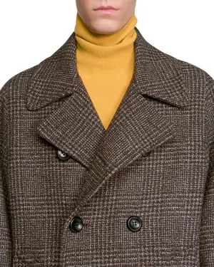 Sandro Otto Wool Blend Check Double-breasted Coat
