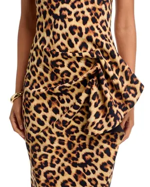 Chiara Boni La Petite Robe Asymmetrical Drape Leopard Print Midi Dress