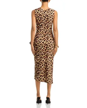 Chiara Boni La Petite Robe Asymmetrical Drape Leopard Print Midi Dress
