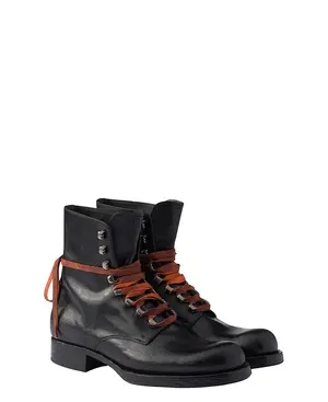 Prada Leather Laced Booties - Black