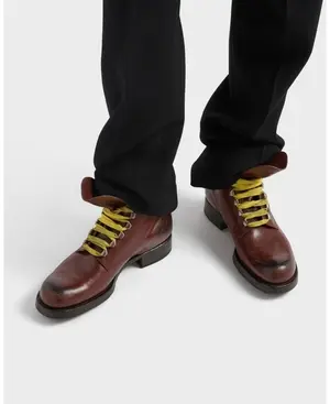 Prada Leather Laced Booties - Brown