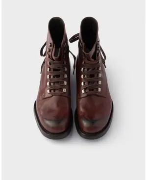 Prada Leather Laced Booties - Brown