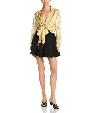 Versace Twill Plunging Neck Top With Front Tie