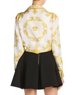 Versace Twill Plunging Neck Top With Front Tie
