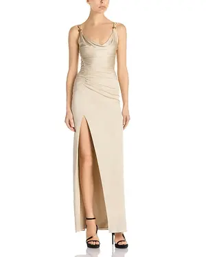 Versace Cowl Neck Ruched Gown