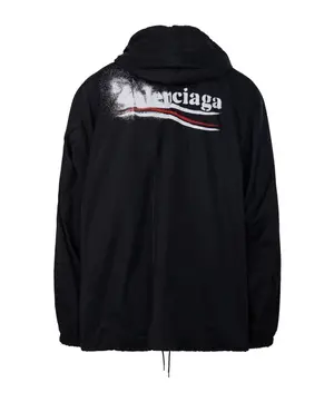 Balenciaga Logo Printed Hooded Short Windbreaker