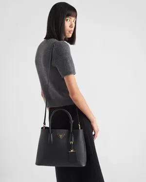 Prada Double Medium Saffiano Leather Bag - Black