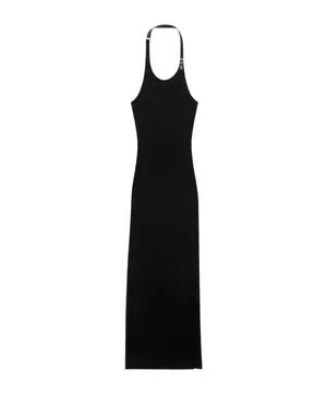 COURREGES Courrèges Holistic Buckle Rib Knit Long Dress - Black