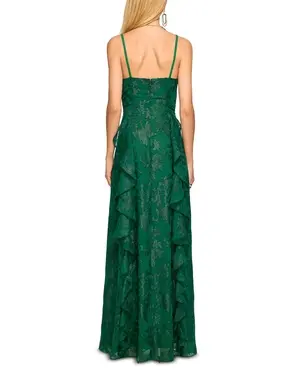 Ramy Brook Penelope V Neck Ruffled Gown