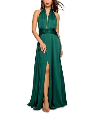 Ramy Brook Jasmine Plunge Neck Leg Slit Gown - Deep Emerald