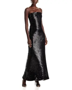 Ramy Brook Angel Sequin Strapless Gown - Black Mesh