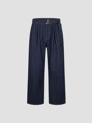 Dries Van Noten Wide Leg Belted Cotton Pants - Indigo