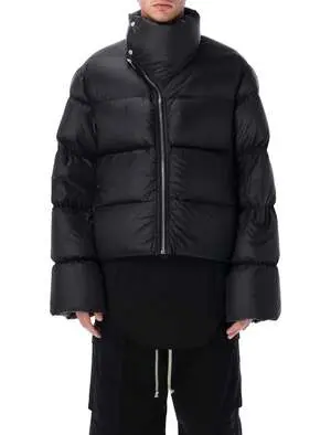 Rick Owens Down Padded Zip-up Jacket With Stand-up Collar - Nero