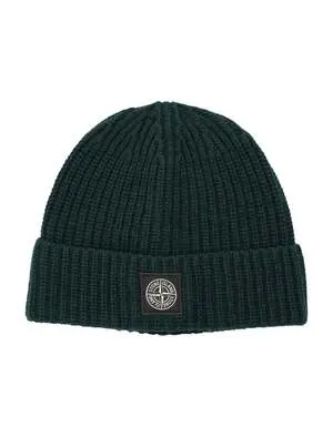 Stone Island Geelong Wool Beanie With Compass Logo - Verde