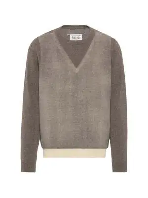 MAISON MARGIELA Virgin Wool Crewneck Sweater With Illusion V-neck - Grigio