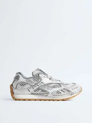 Bottega Veneta Lace-up Sneakers With Technical Fabric Lining And Padded Logo Tongue - Argento