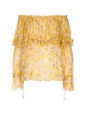 Chloé Off-the-shoulder Ruffled Silk Blouse