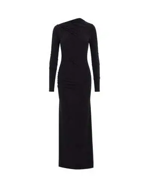 Andamane Long-sleeve Draped Maxi Dress - Black