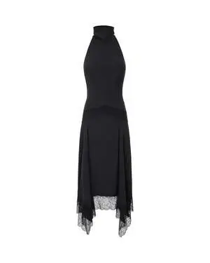 Andamane Halter Neck Lace Trim Midi Dress - Black