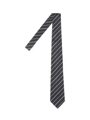 Saint Laurent Striped Silk Tie - Black