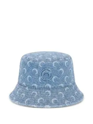MARINE SERRE Distressed All-over Print Denim Bucket Hat - Blu