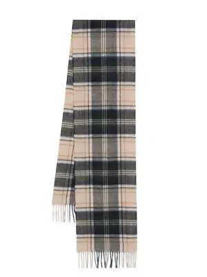 Barbour Wool-cashmere Blend Tartan Check Fringed Edge Rectangle Scarf - Beige