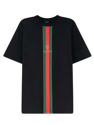 Gucci Crest Cotton T-shirt With Web Ribbon Detail, Regular Fit - Nero
