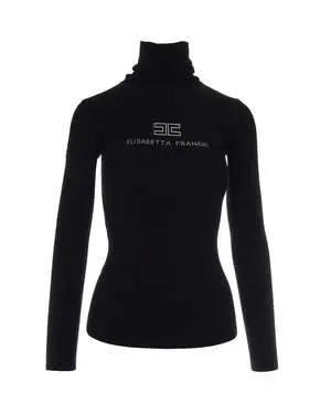 Elisabetta Franchi Ribbed Turtleneck Logo Sweater - Nero/burro