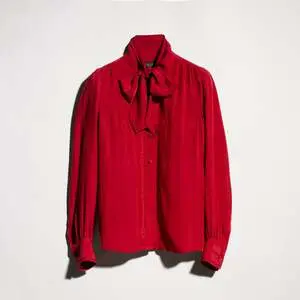 Gucci Self-tie Bow Silk Blouse With Covered Buttons - Rosso