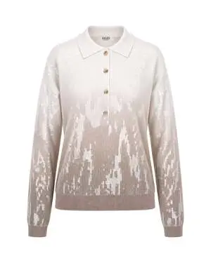 Liu Jo Sequin Embellished Long Sleeve Polo Shirt - Camel Shaded