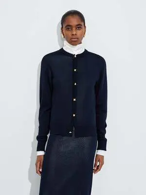 Bottega Veneta Lightweight Double-layer Silk-knit Cardigan With Square Knot Buttons