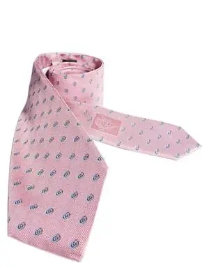 Gucci Jacquard Silk Double G Crest Neck Tie - Rosa