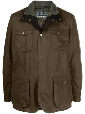 Barbour Waxed Cotton/wool Blend Embroidered Logo Stand-up Collar Coat