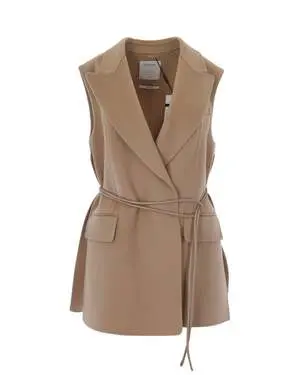 Sportmax Sleeveless Tailored Vest With Belt - Cammello