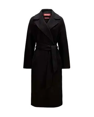 Max Mara Long Belted Wool Blend Coat - Nero