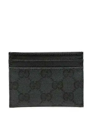 Gucci Mini Gg Canvas Wallet With Silver-foil Logo, Leather Trim & 4 Card Slots - Nero