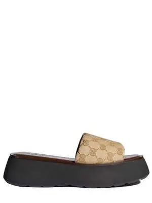 Gucci Gg Canvas Flatform Sandals - Beige