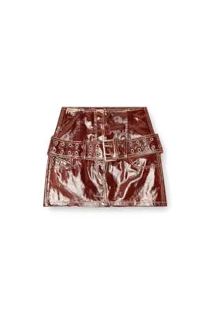 DIESEL® Belted Leather Mini Skirt With Buckle Detail