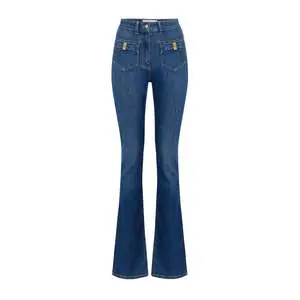 Elisabetta Franchi High Waisted Flare Leg Trousers - Black Denim