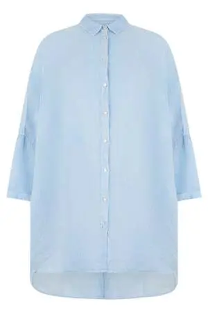 120% Lino 3/4 Sleeve Linen Shirt - Light Blue