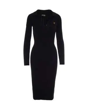 Elisabetta Franchi Ribbed Knit Long Sleeve Polo Midi Dress