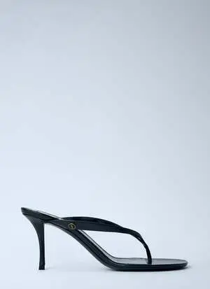 Saint Laurent Leather Thong High Heel Sandals - Black